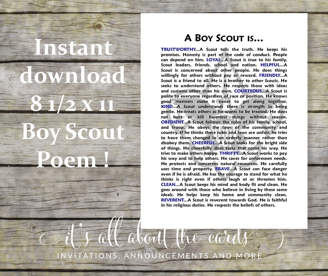 Boy Scout Poem simple Instant Download 8 1/2 X - Etsy