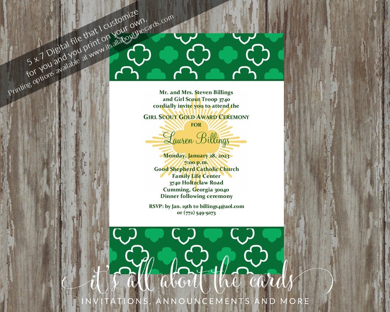 Girl Scout Gold Award Invitations - "honesty-photo" - Etsy