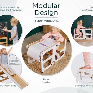 8in1 Convertible Toddler Tower With Chalkboard, Safety Net, Paper Roll ...