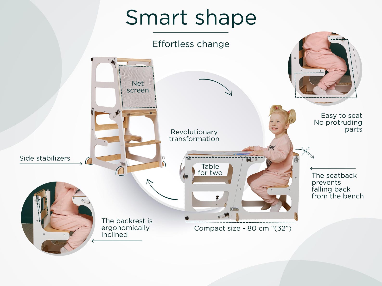 8in1 Kitchen Tower Toddler Tower Table With Seatback, Convertible ...