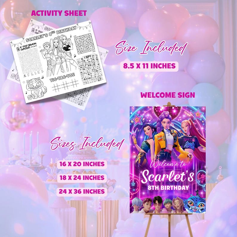 Kpop Demon Hunters Party Bundle, Huntrix Anime Birthday Kit, Editable ...