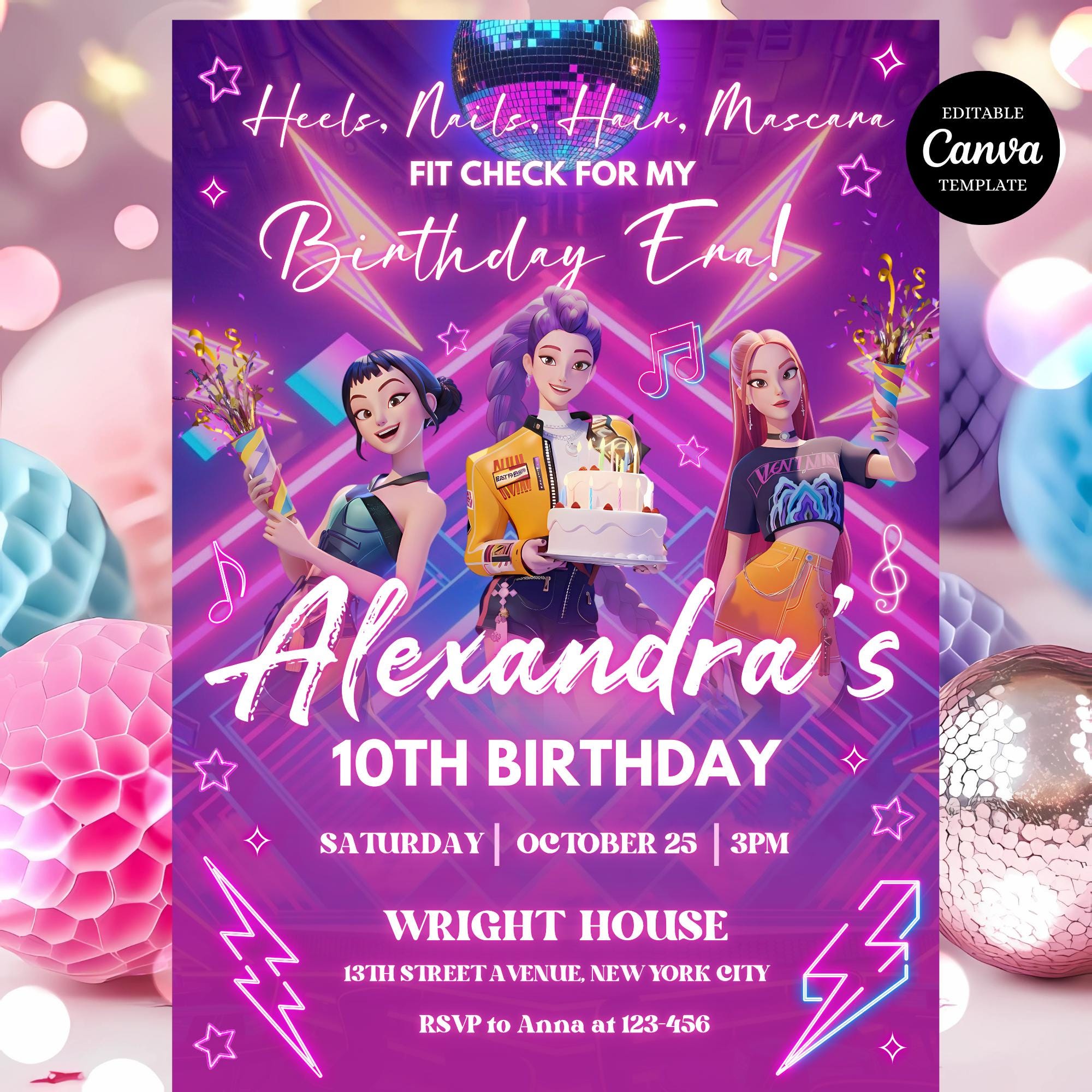 Kpop Demon Hunters Birthday Invitation Template Editable Canva Template ...