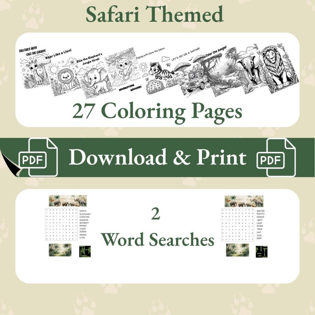 Safari Coloring Pages & Word Searches for Kids - Jungle Animals ...