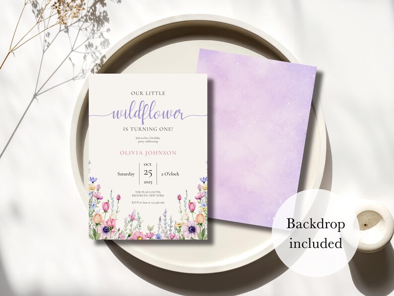 Editable Birthday Invitation Canva Template, Wildflower, Digital ...