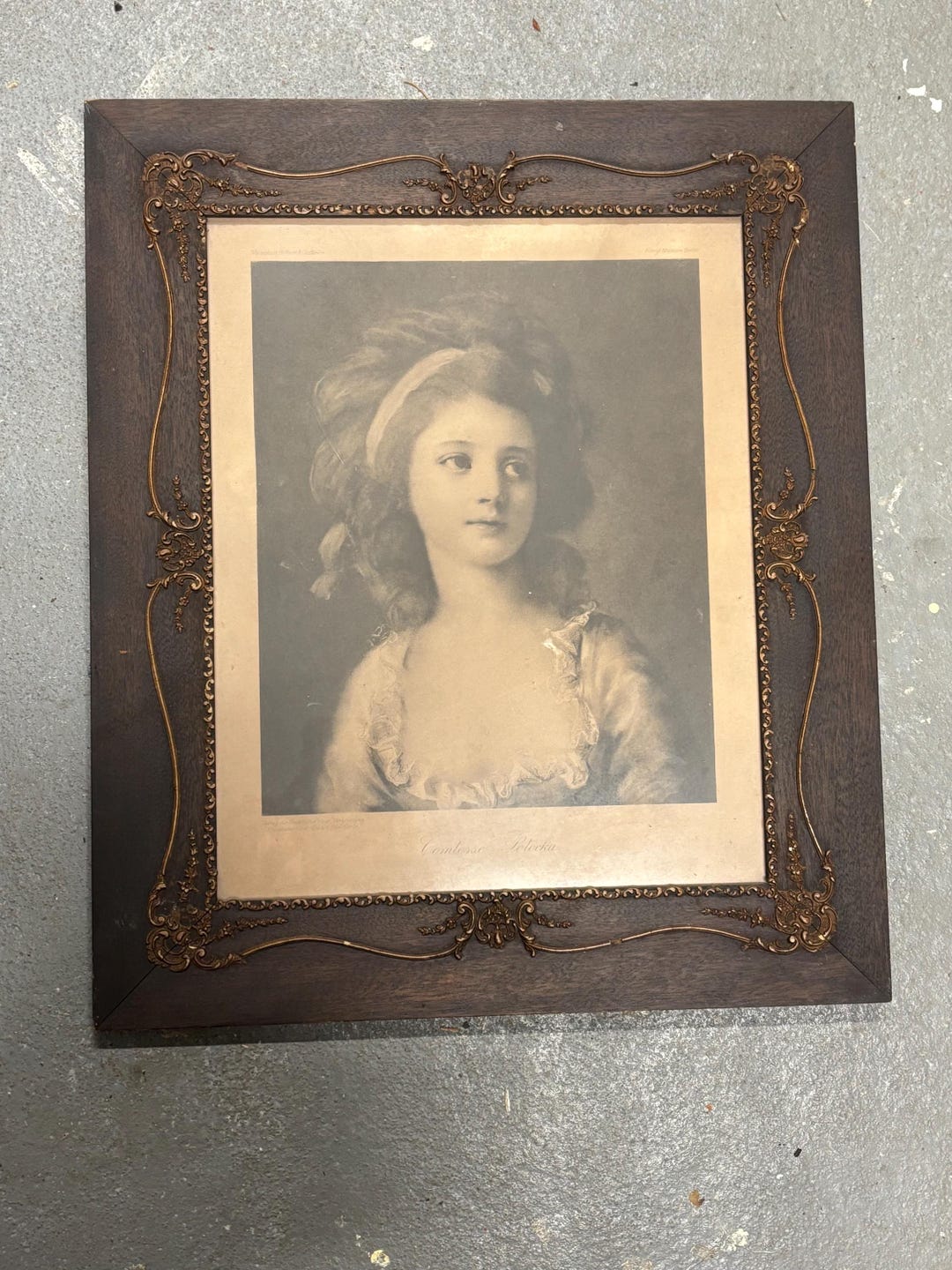 Antique Countess Potocka Engraving | Sepia Print in Ornate Wood Frame ...