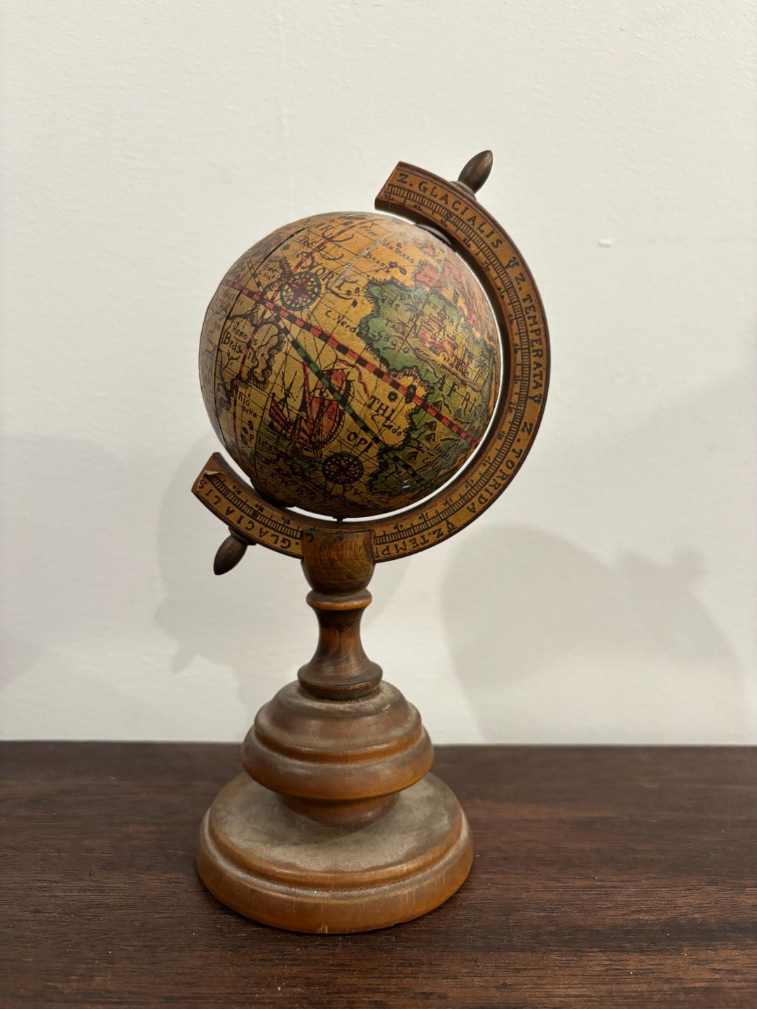 Vintage Italian Desktop Globe – Small Globe With Wood Base – Made in ...