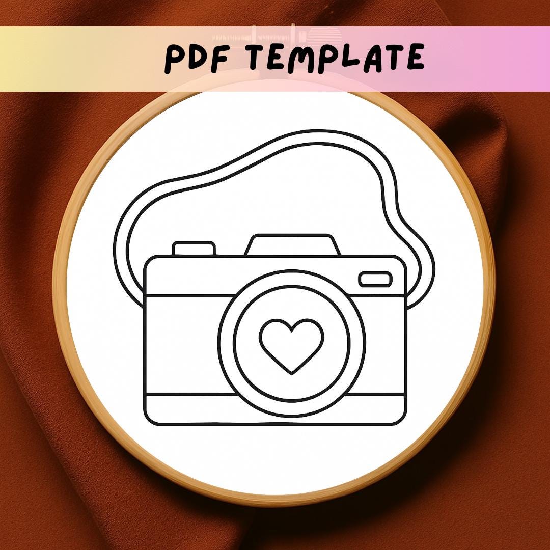 Camera Embroidery Pattern, Heart Lens Hand Embroidery PDF, Minimalist ...