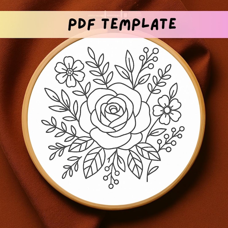 Rose Flower Embroidery Pattern, Large Floral Bouquet Stitch Design ...
