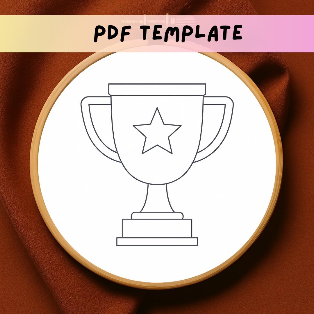 Trophy Hand Embroidery Pattern, Champion Award Hoop Art Design, PDF ...