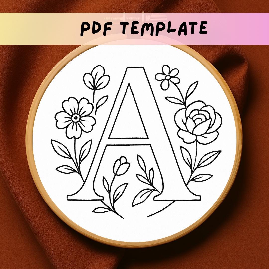 Floral Letter A Embroidery Pattern, Monogram Hand Embroidery Template ...