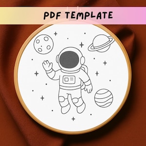 Astronaut in Space Hand Embroidery Pattern, Space Theme Hand Embroidery ...