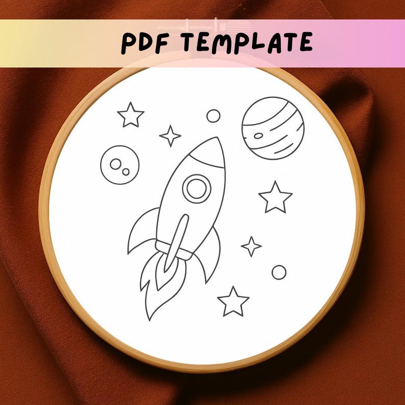 Rocket Hand Embroidery Pattern, Space Stitch PDF Template, Outer Space ...