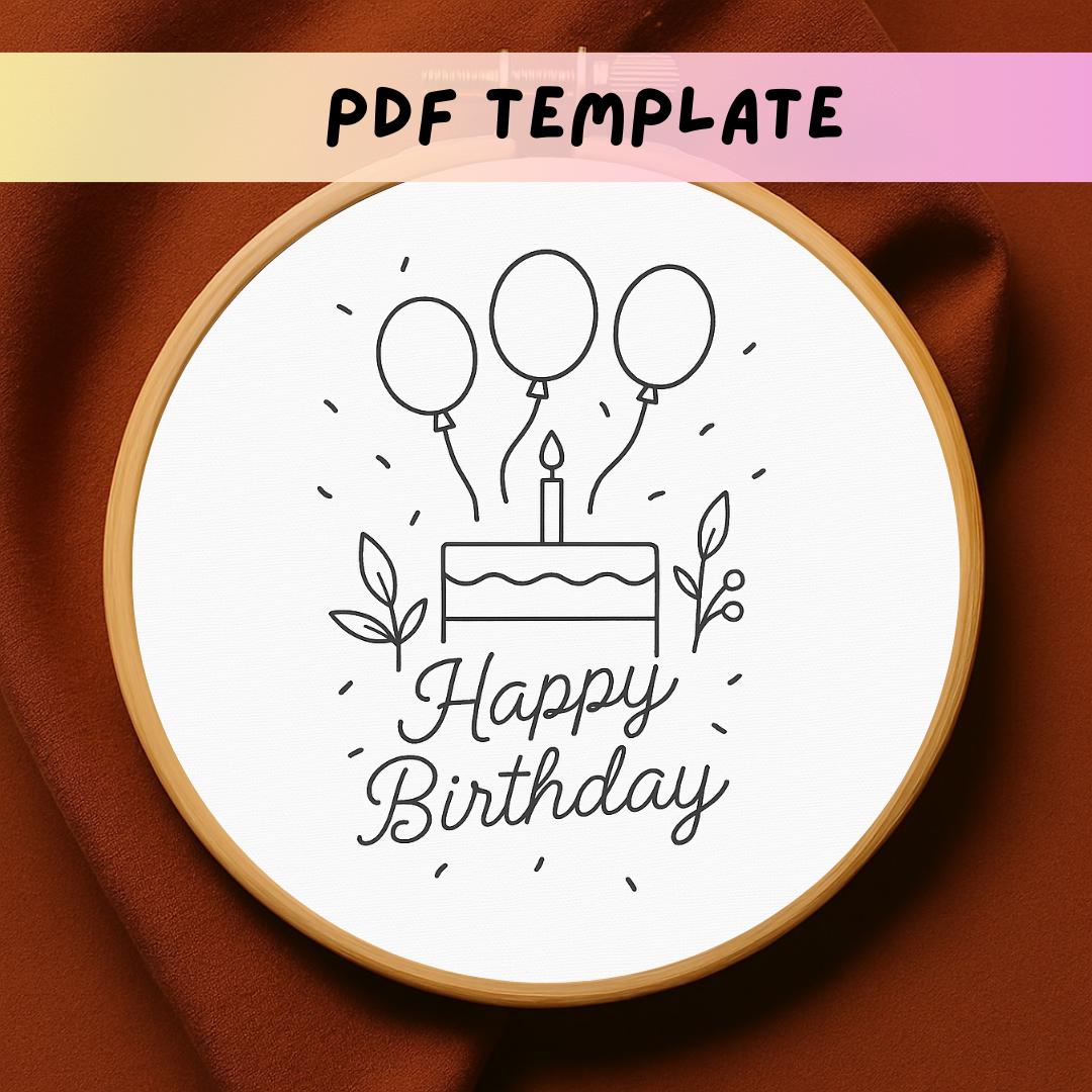 Birthday Cake Hand Embroidery Pattern, Celebration Stitch Design, Hand ...