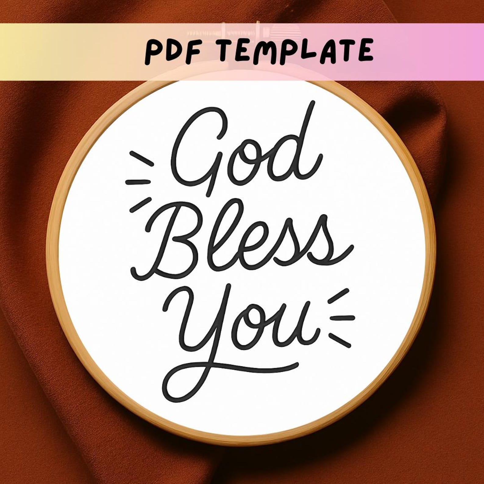 God Bless You Embroidery Pattern, Script Text Hand Embroidery Template ...