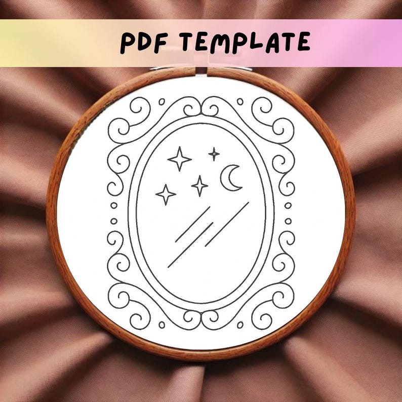 Moon Mirror Hand Embroidery Pattern, Celestial Stitch Design, Fantasy ...