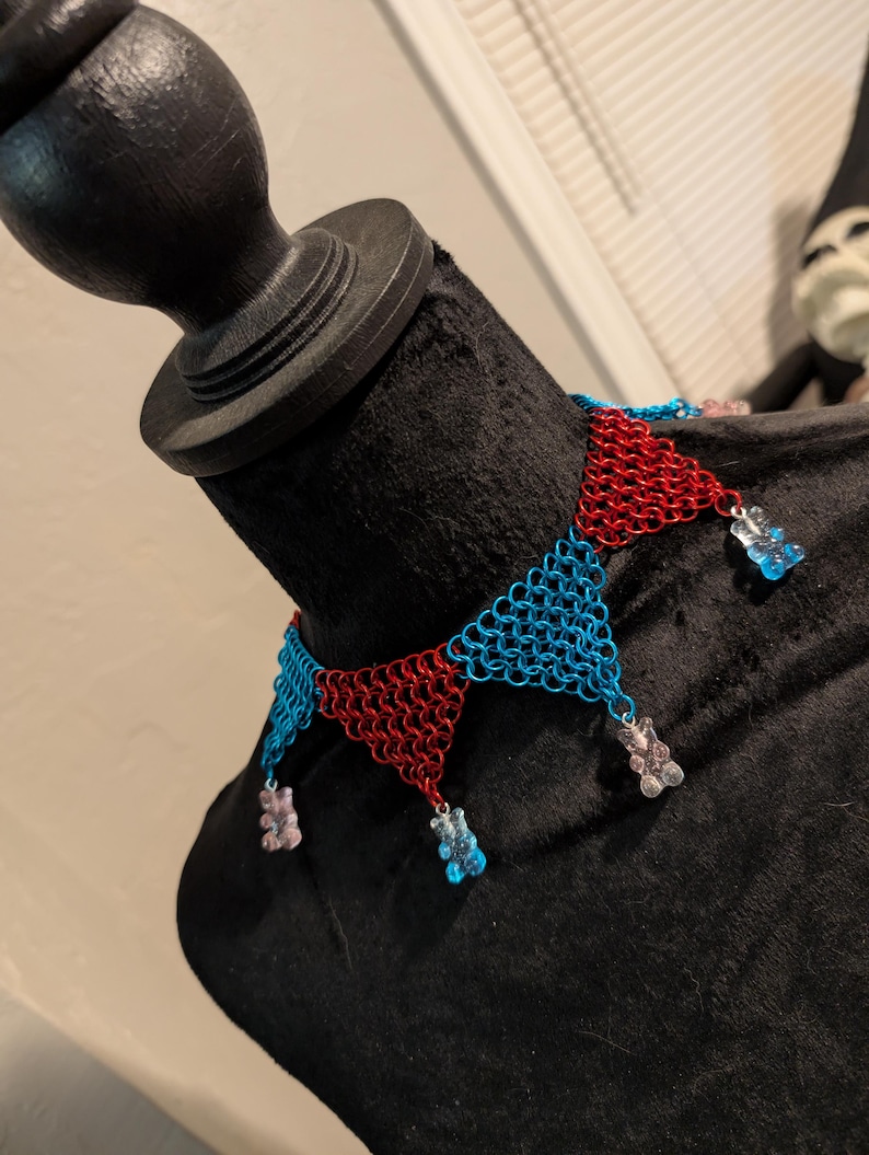 Handmade Red and Blue Gummy Bear Chainmail Jester Collar - Colorful Ren ...