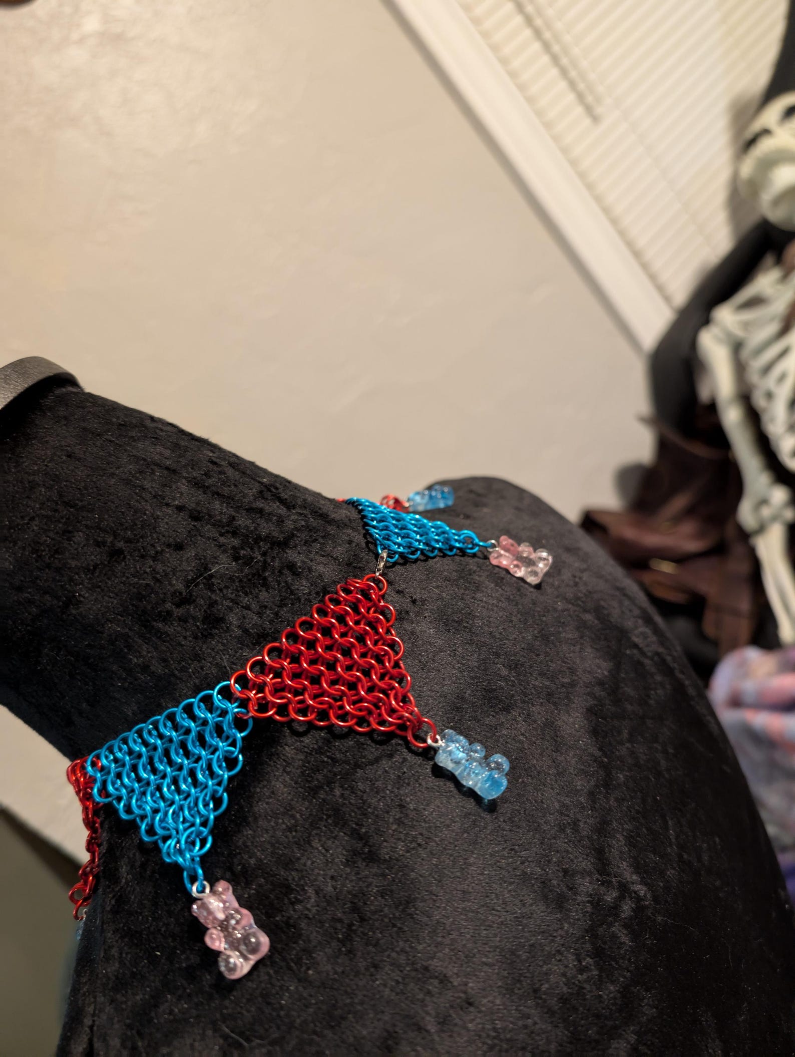Handmade Red and Blue Gummy Bear Chainmail Jester Collar - Colorful Ren ...