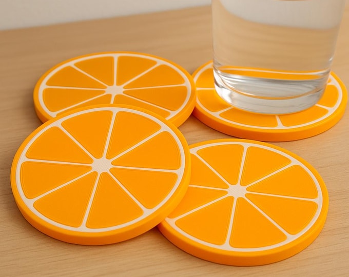 3D Printed Orange Slice Coasters: Citrus Drink Coaster With Rubber Pads ...