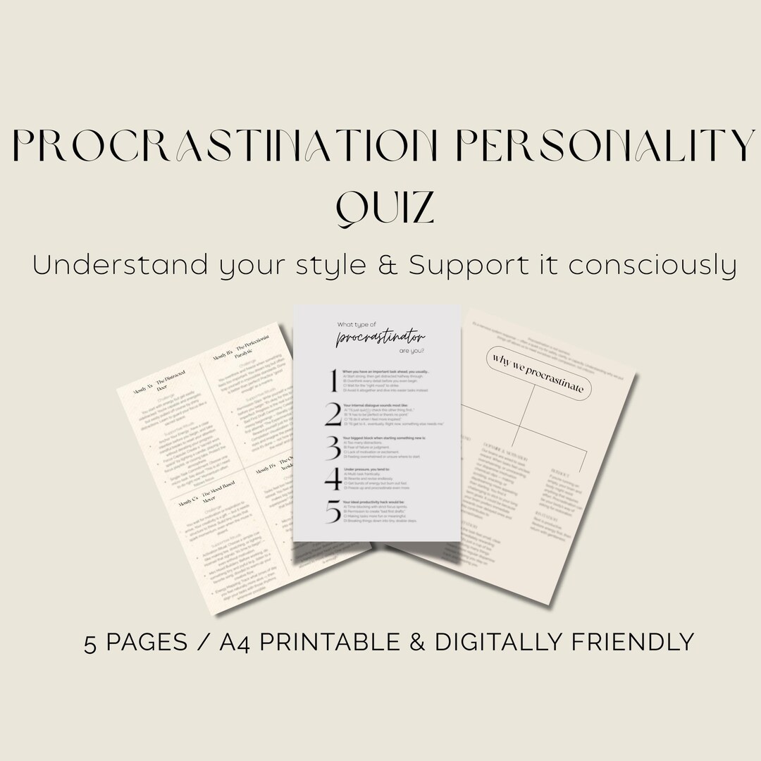 Procrastination Quiz and Support Tools | Printable A4 PDF | Self-growth ...