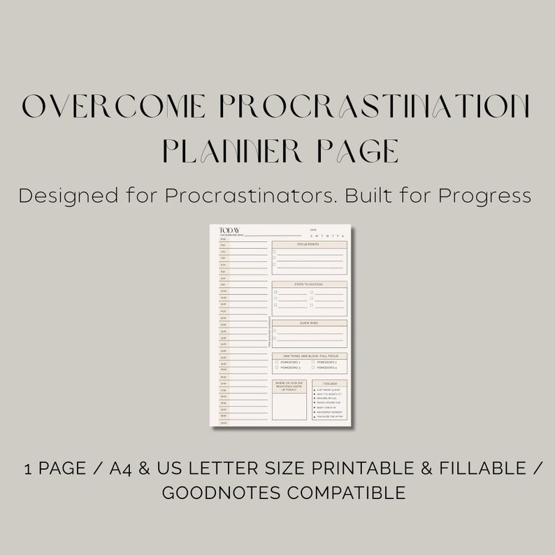 Procrastination Daily Planner | Printable A4 | Digital Productivity ...