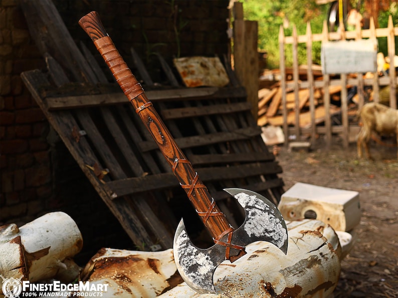 Handmade Carbon Steel Double Headed Berserker Axe With Leather Sheath ...