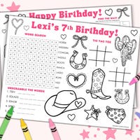 Disco Cowgirl Ladies Night Activity Sheet: Coloring Placemat (digital ...