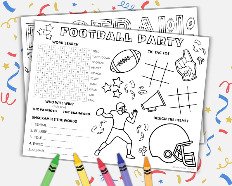 Kids Super Football Bowl Game Placemats | Football Coloring & Activity ...