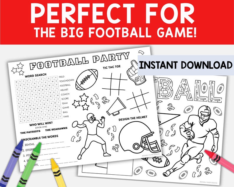 Kids Super Football Bowl Game Placemats | Football Coloring & Activity ...