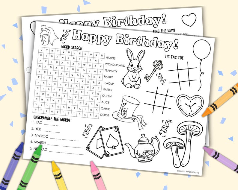 Alice in Wonderland Birthday Placemats | Coloring & Activity Pages (PDF ...