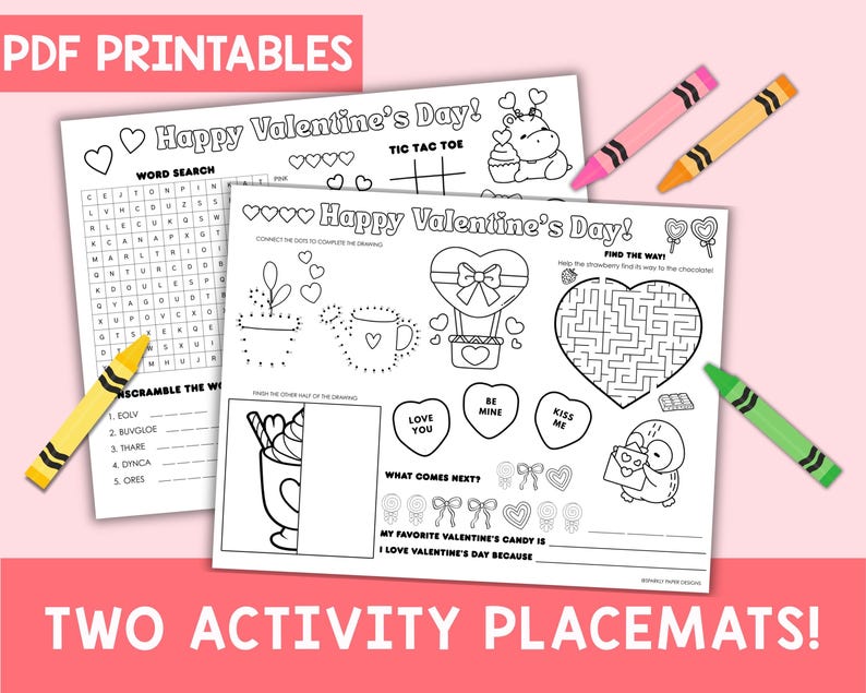 Valentine's Day Activity Placemats | Printable Coloring Pages | Kid's ...
