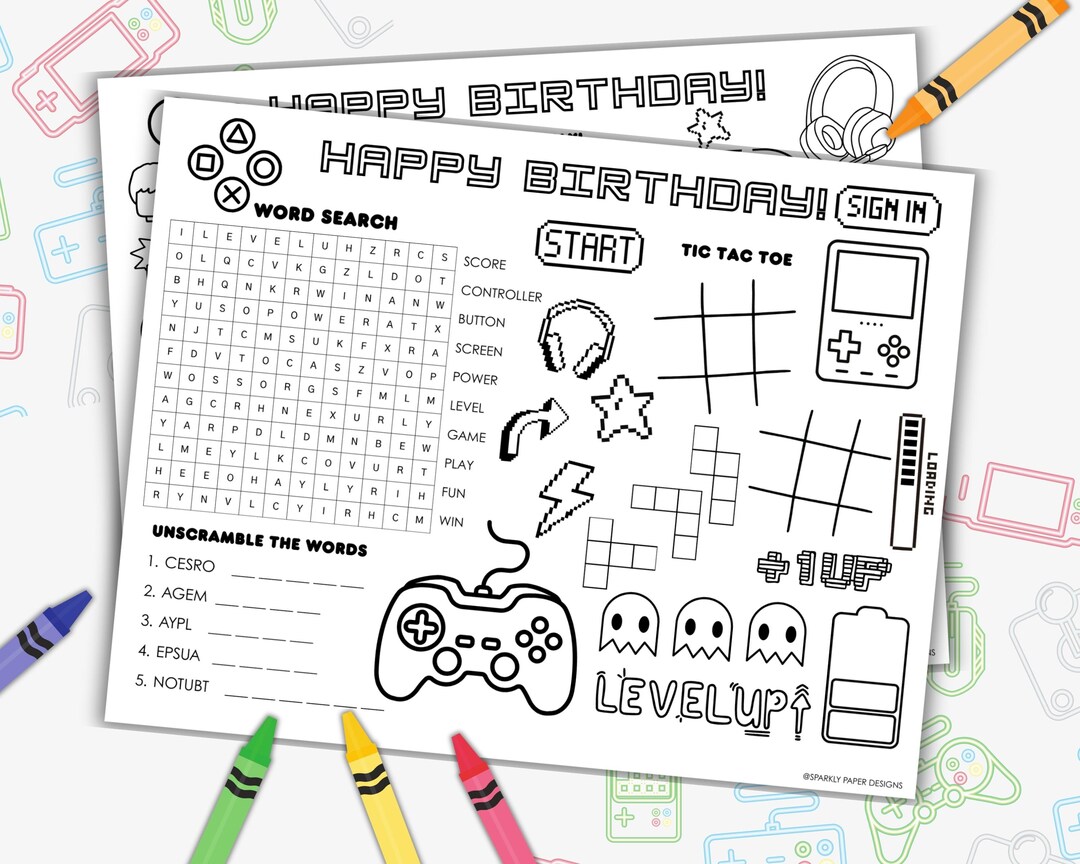 Video Games Coloring Activities for Birthday Party | Birthday Activity ...