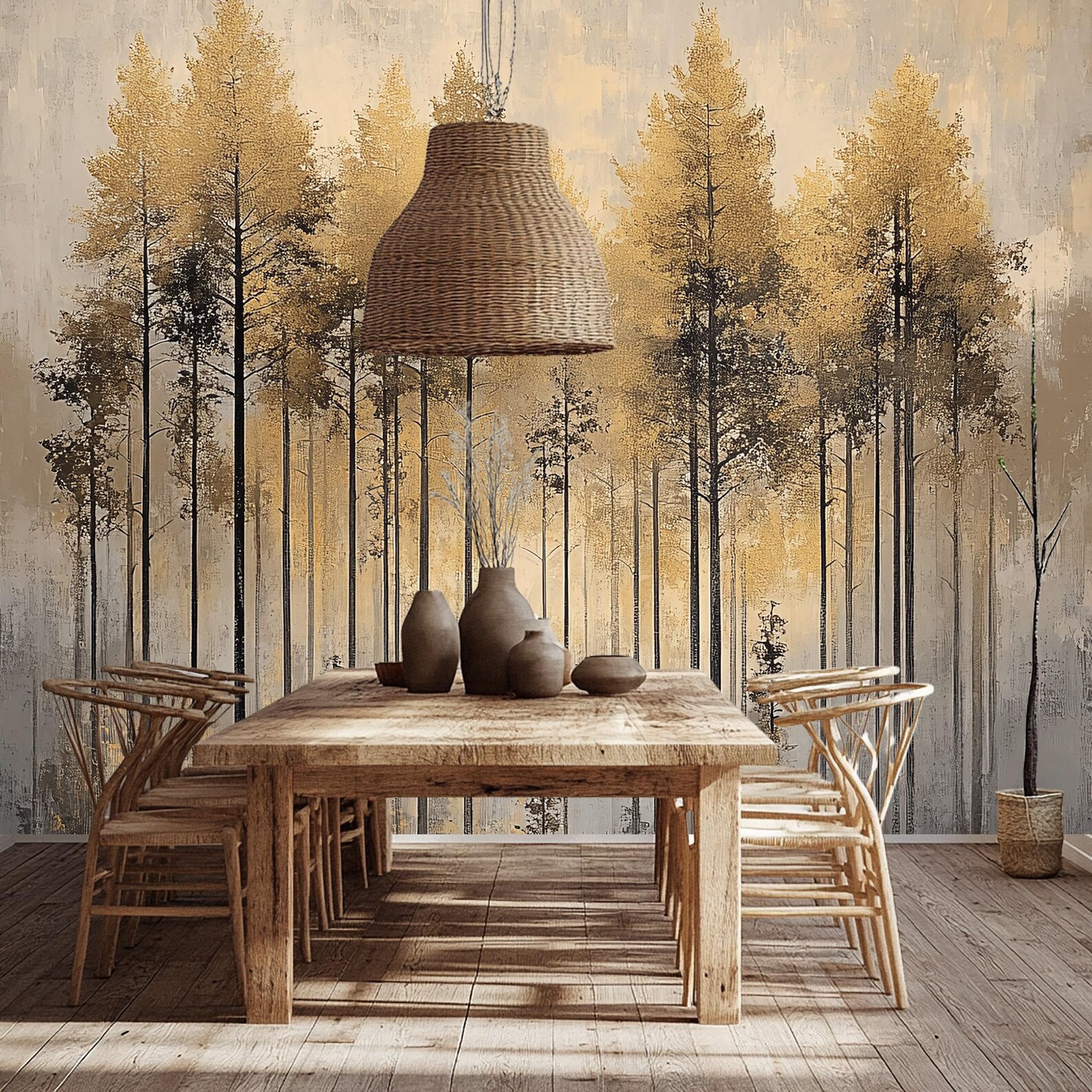 Golden Autumn Tree Forest Wallpaper for Living Bedroom or Entryway ...