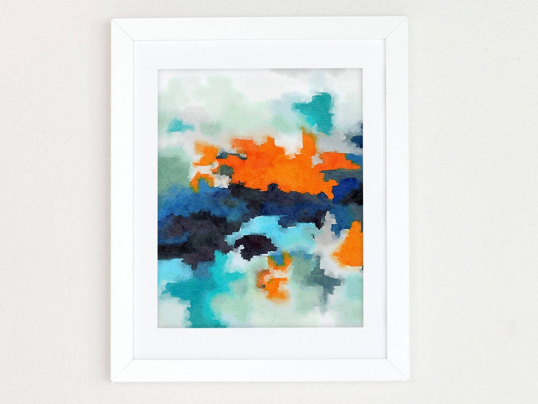Watercolor Boys Nursery Wall Art, Blue Orange Abstract Art Print ...
