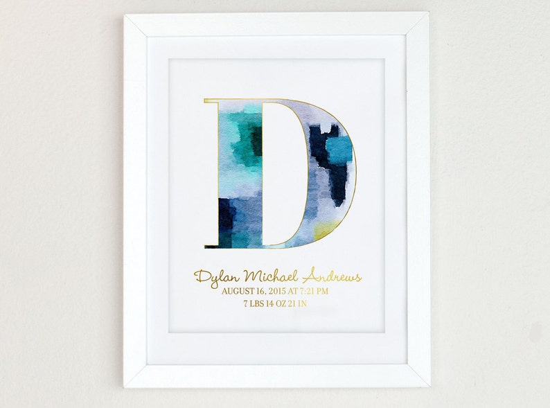 Watercolor Monogram Art Print Personalized Girls Nursery | Etsy