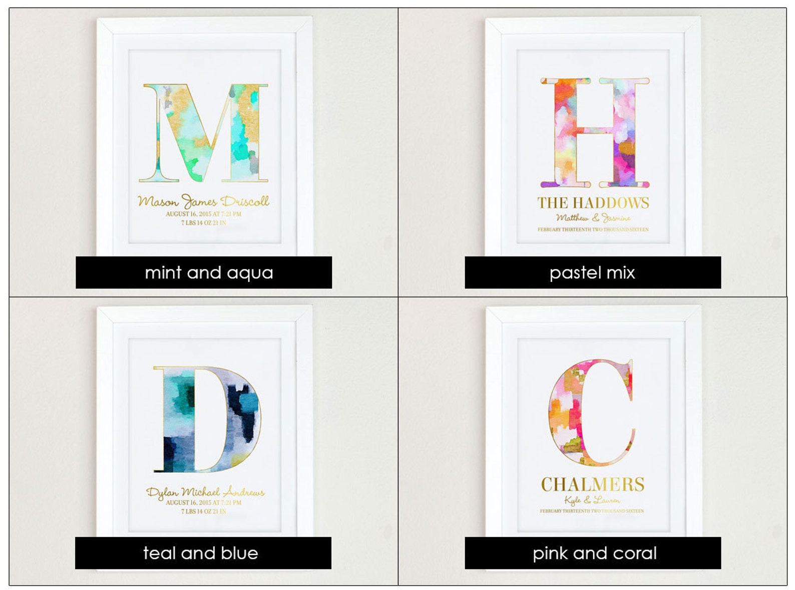 Watercolor Monogram Art Print Personalized Girls Nursery - Etsy