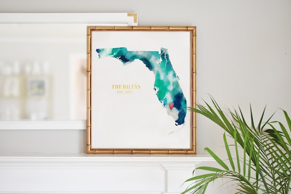 Custom Map Art Florida Watercolor State Print Personalized - Etsy