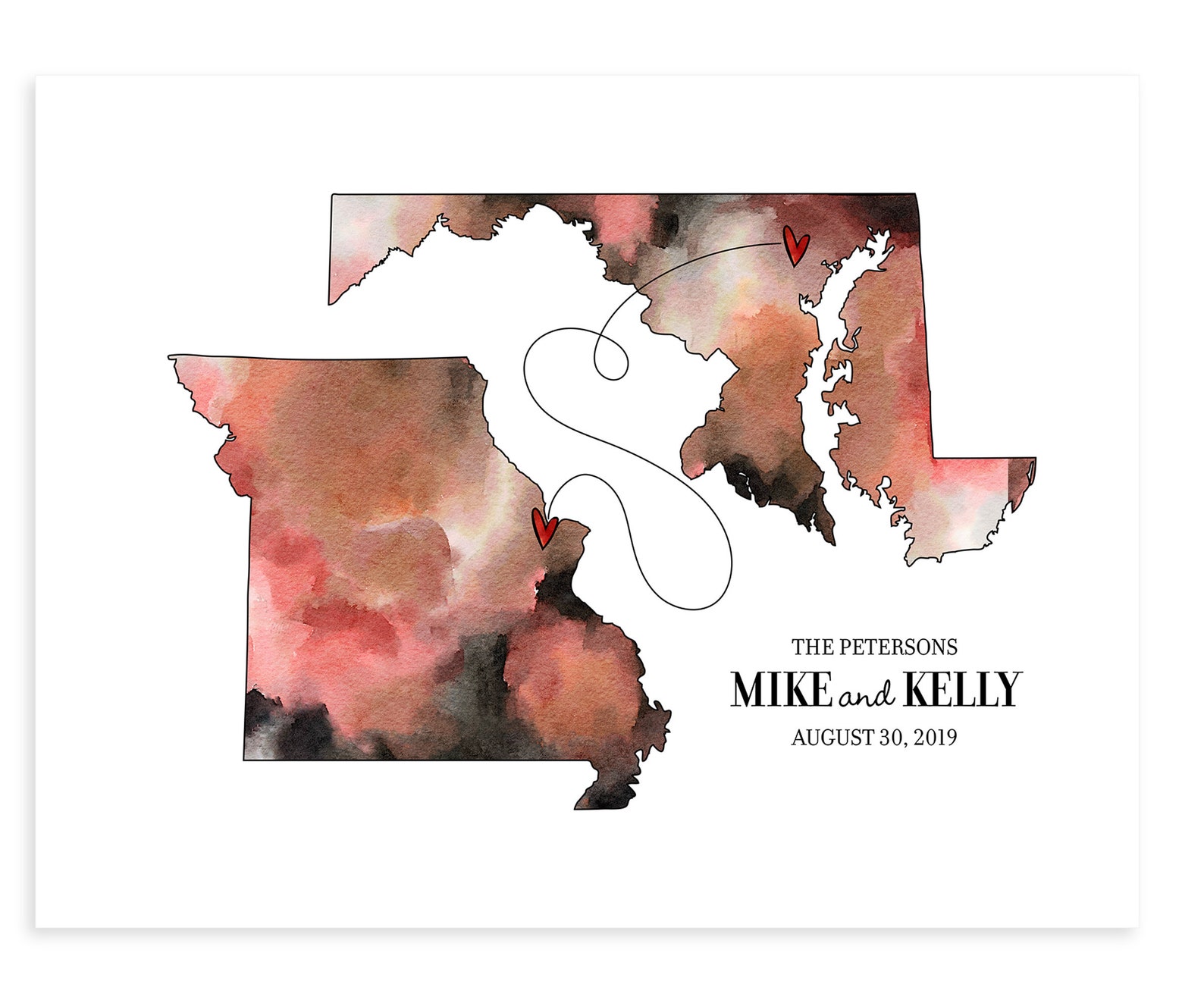 Personalized Map Wall Art Wedding Gift Map Long Distance | Etsy