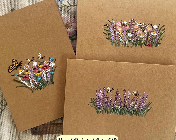 Hand-painted Floral Blank Card, Kraft Paper Cards, Rustic Cards, Blank ...