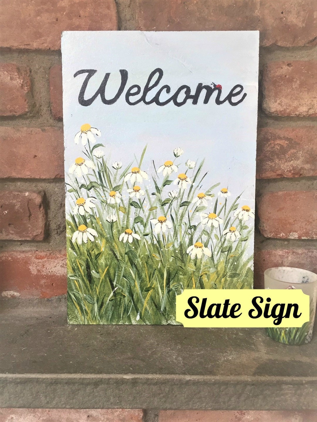 Daisy Slate Welcome Sign, Garden Sign, Floral Welcome Plaque, Porch ...