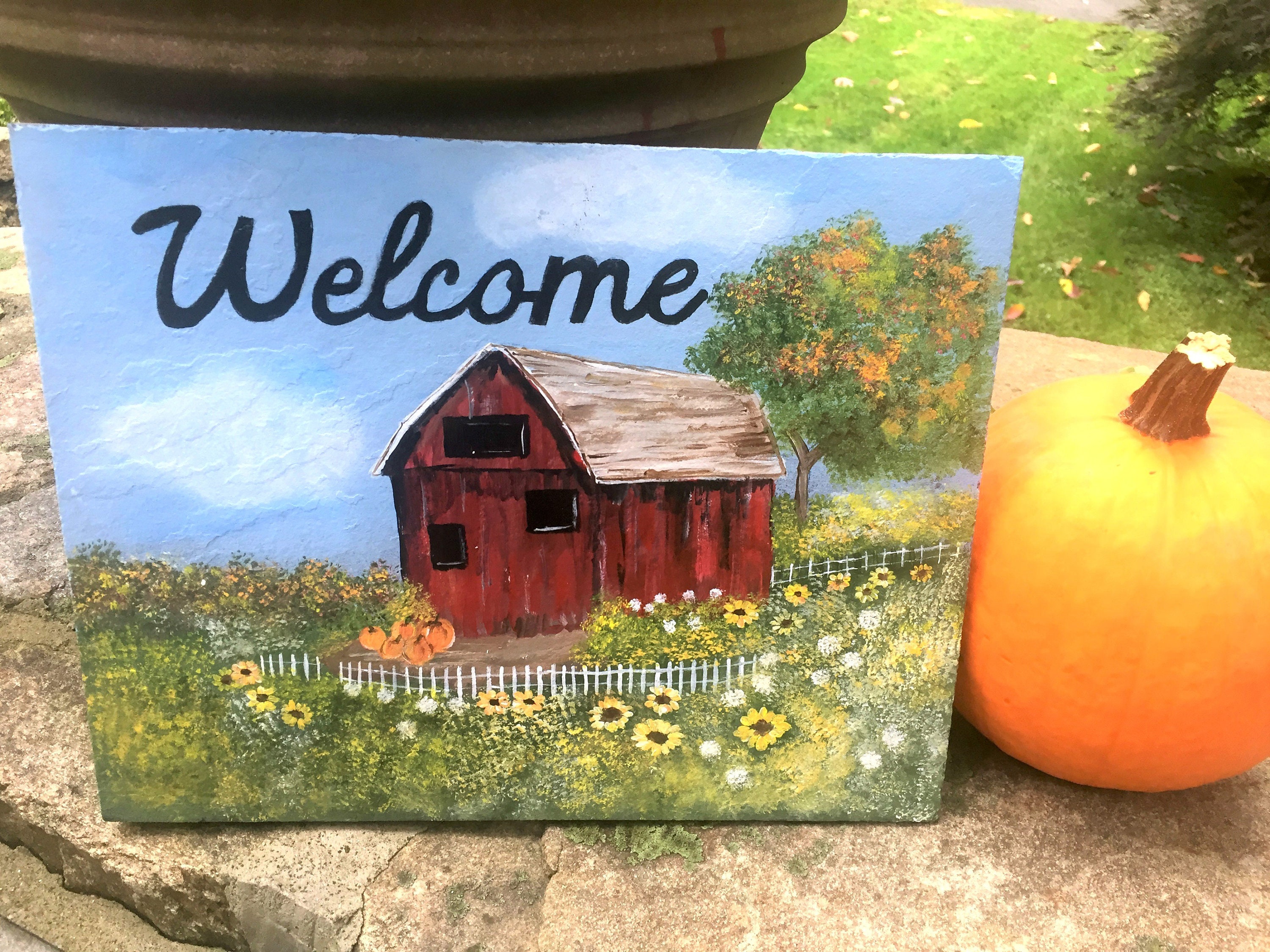Autumn Welcome Sign Slate Sign Thanksgiving Door Decor Fall | Etsy