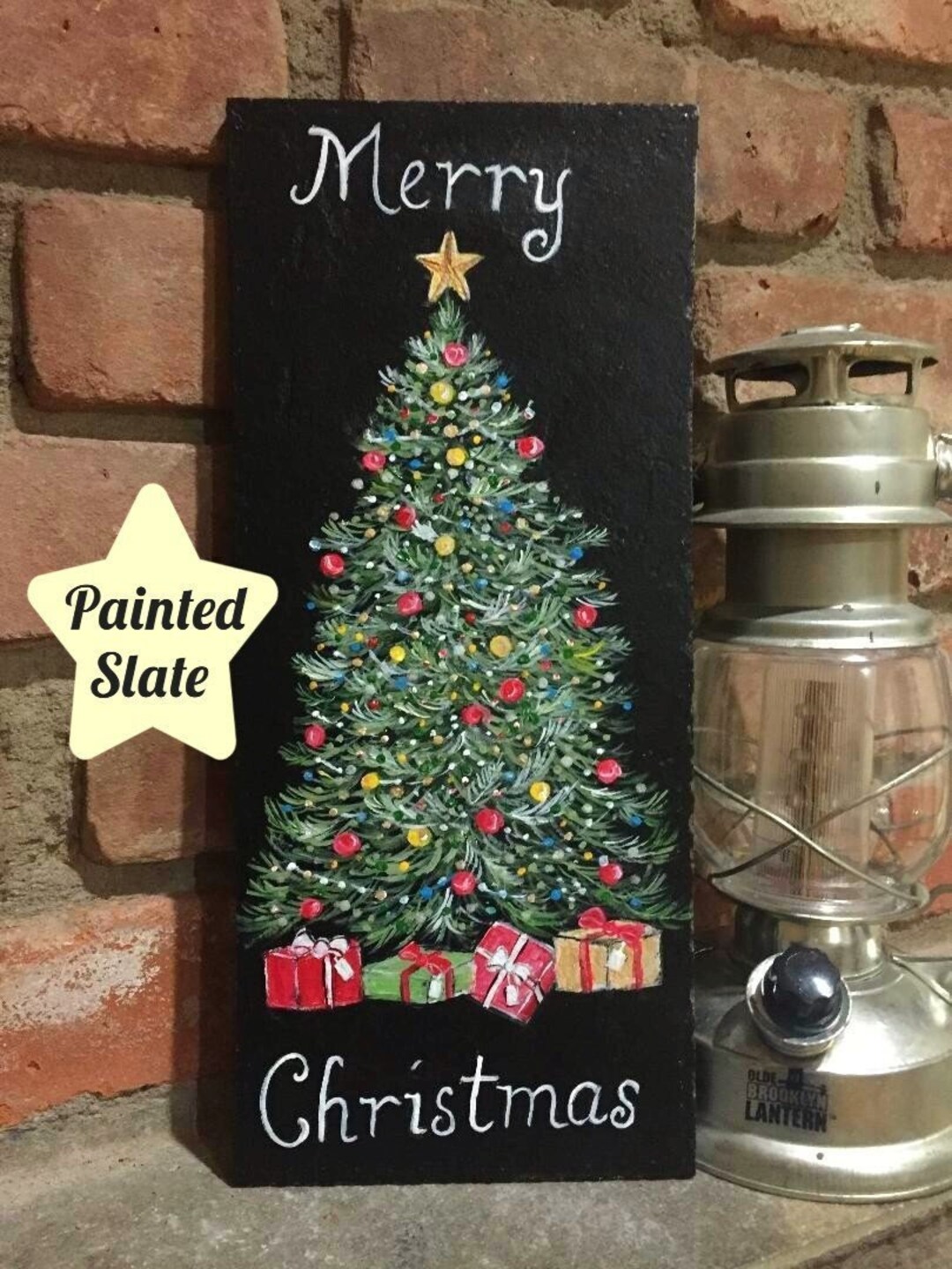 Handpainted Christmas Tree Sign, Painted Slate, Christmas Sign, Porch ...