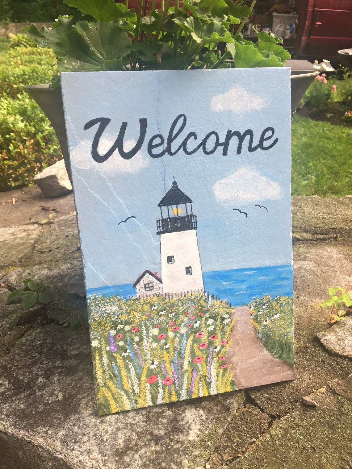 Handpainted Lighthouse Welcome Sign Painted Slate Door - Etsy