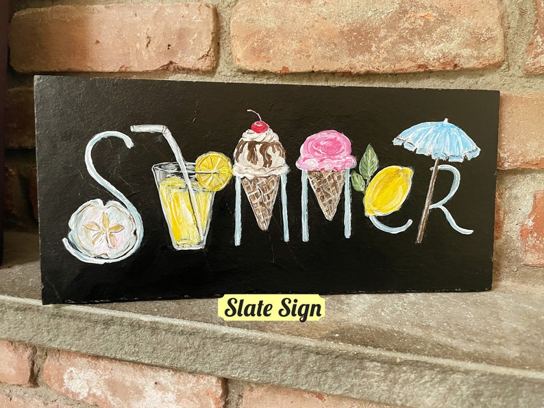 Hand-painted Summer Slate Sign, Beach House Porch Decor, Welcome Summer ...