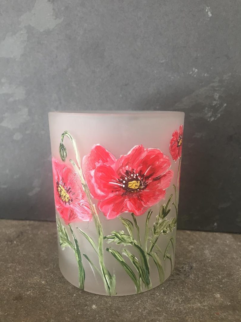Handpainted Poppy Candle Holder Glass Candle Holders Votive | Etsy