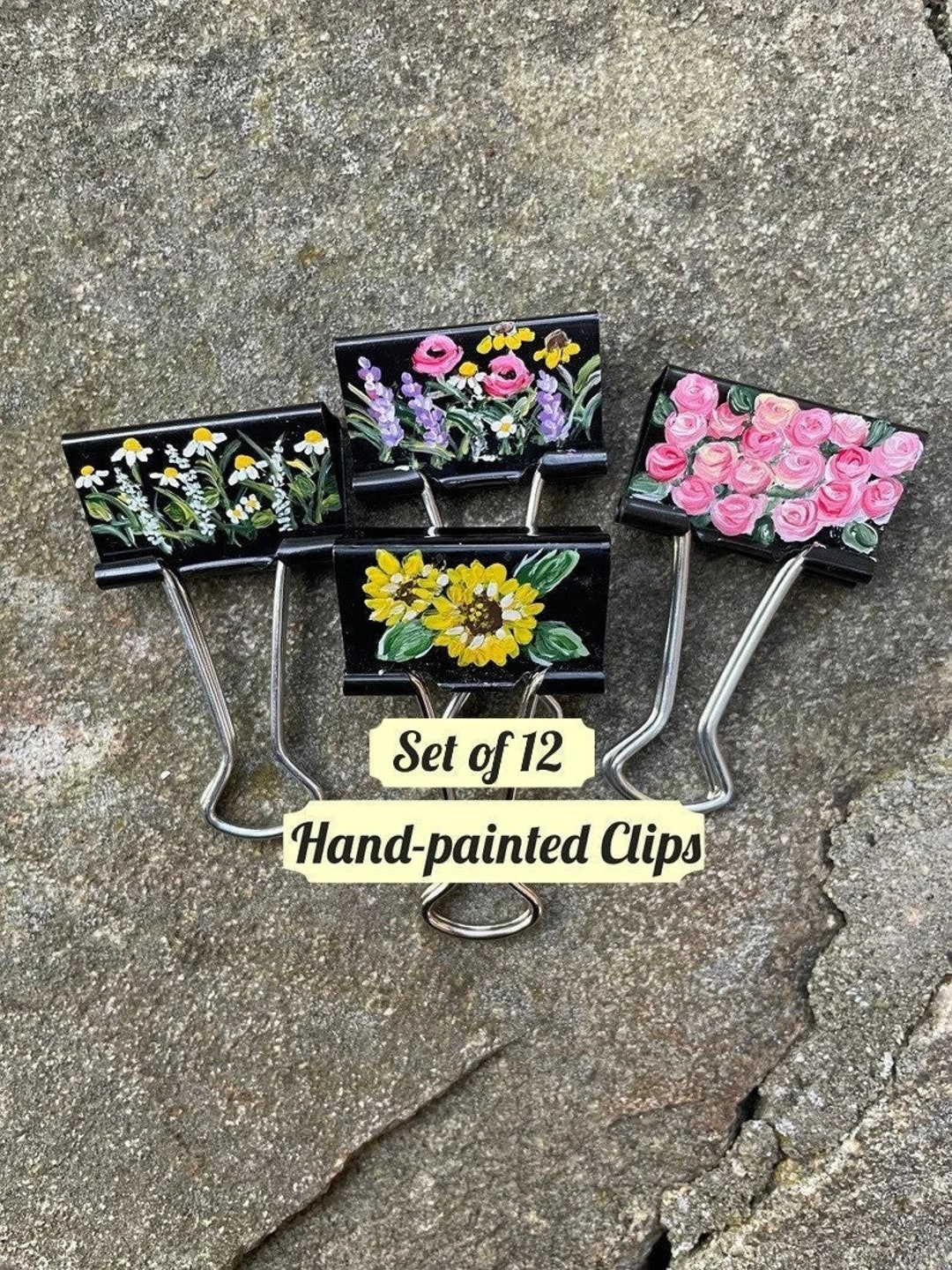 Handpainted Floral Binder Clips, Medium Binder Clips, Planner ...