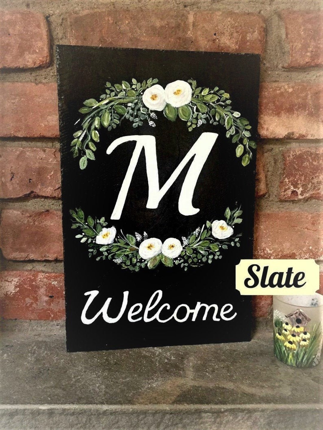 Hand-painted Personalized Welcome Sign, Painted Slate, Initial Welcome ...