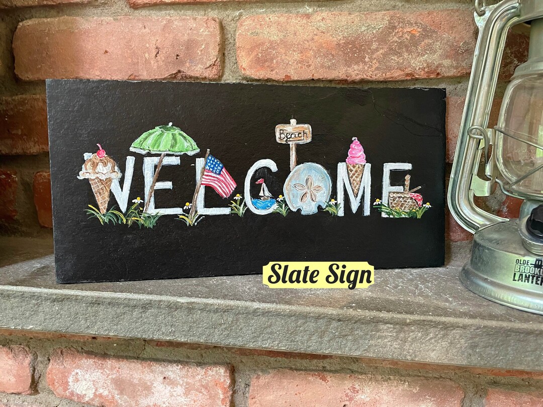 Hand-painted Summer Welcome Slate Sign, Beach House Decor, Summer Door ...