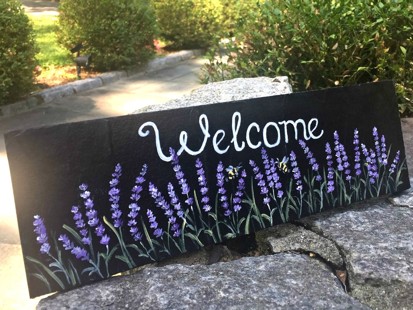 Lavender Flower Welcome Sign Painted Slate Sign Porch Decor | Etsy