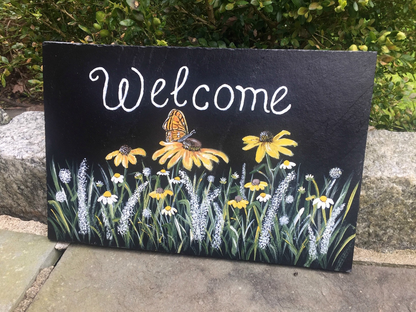 Handpainted Slate Welcome Sign Floral Welcome Sign Spring - Etsy