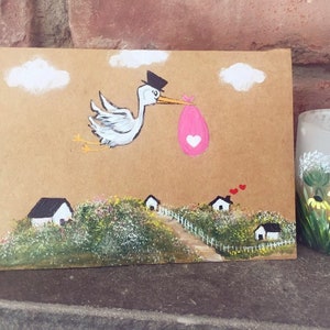 Stork Baby Card, Baby Shower Card, Welcome Baby Card, Congratulations ...